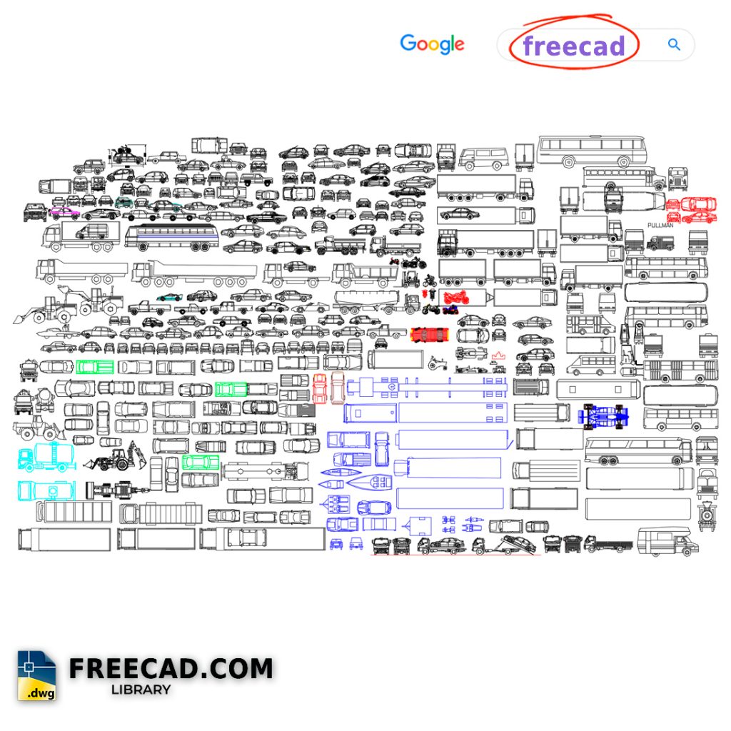Vehicle Blocks 2D AutoCAD in Format DWG Models. FREE Download.